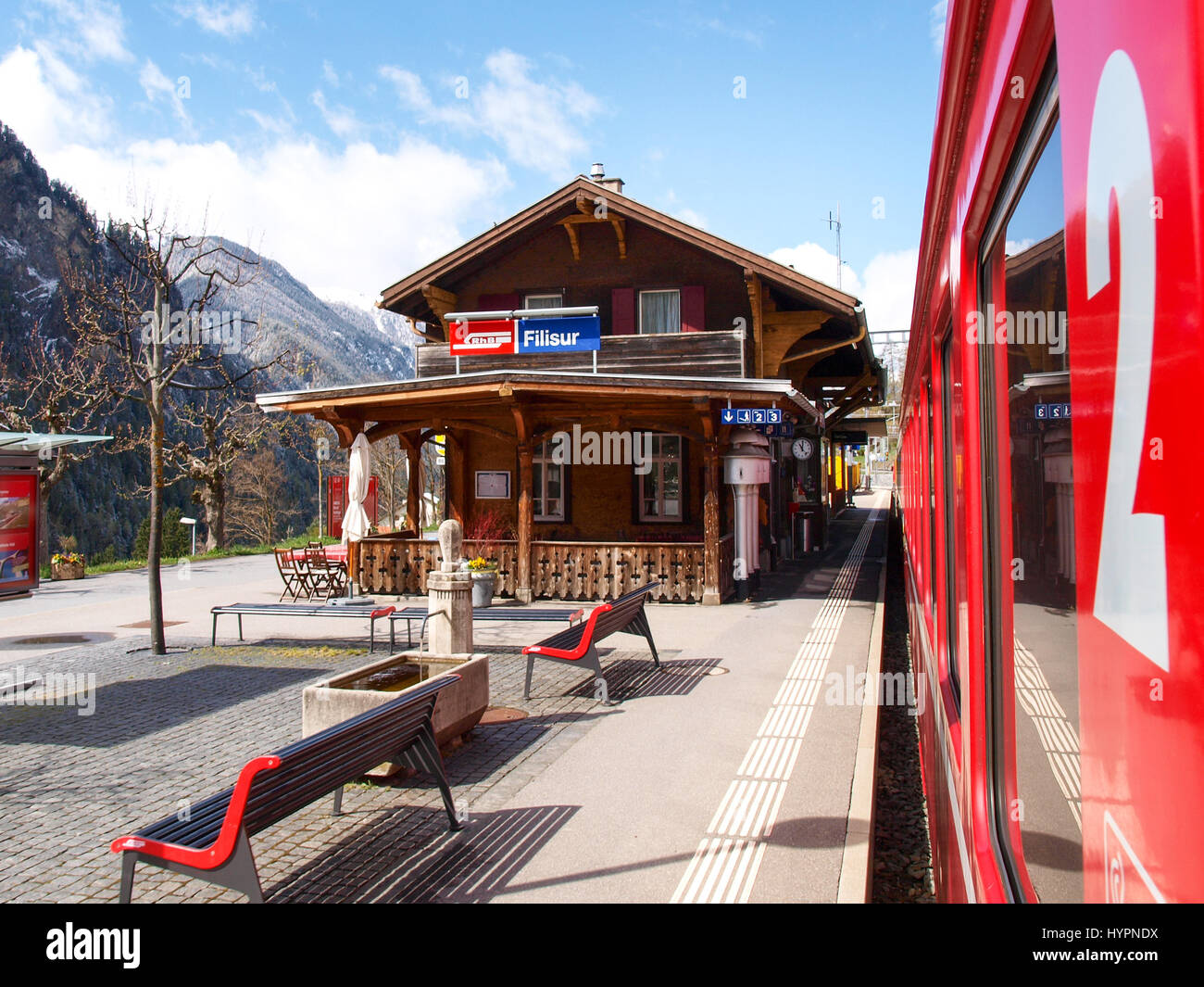 Filisur, Switzerland - April 27, 2016: The station built of wood went ...