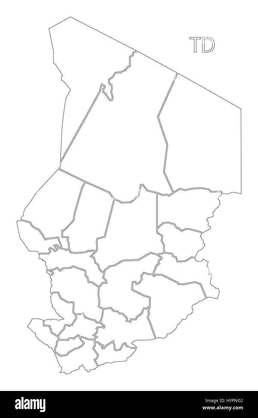 Chad outline silhouette map illustration with regions Stock Vector ...