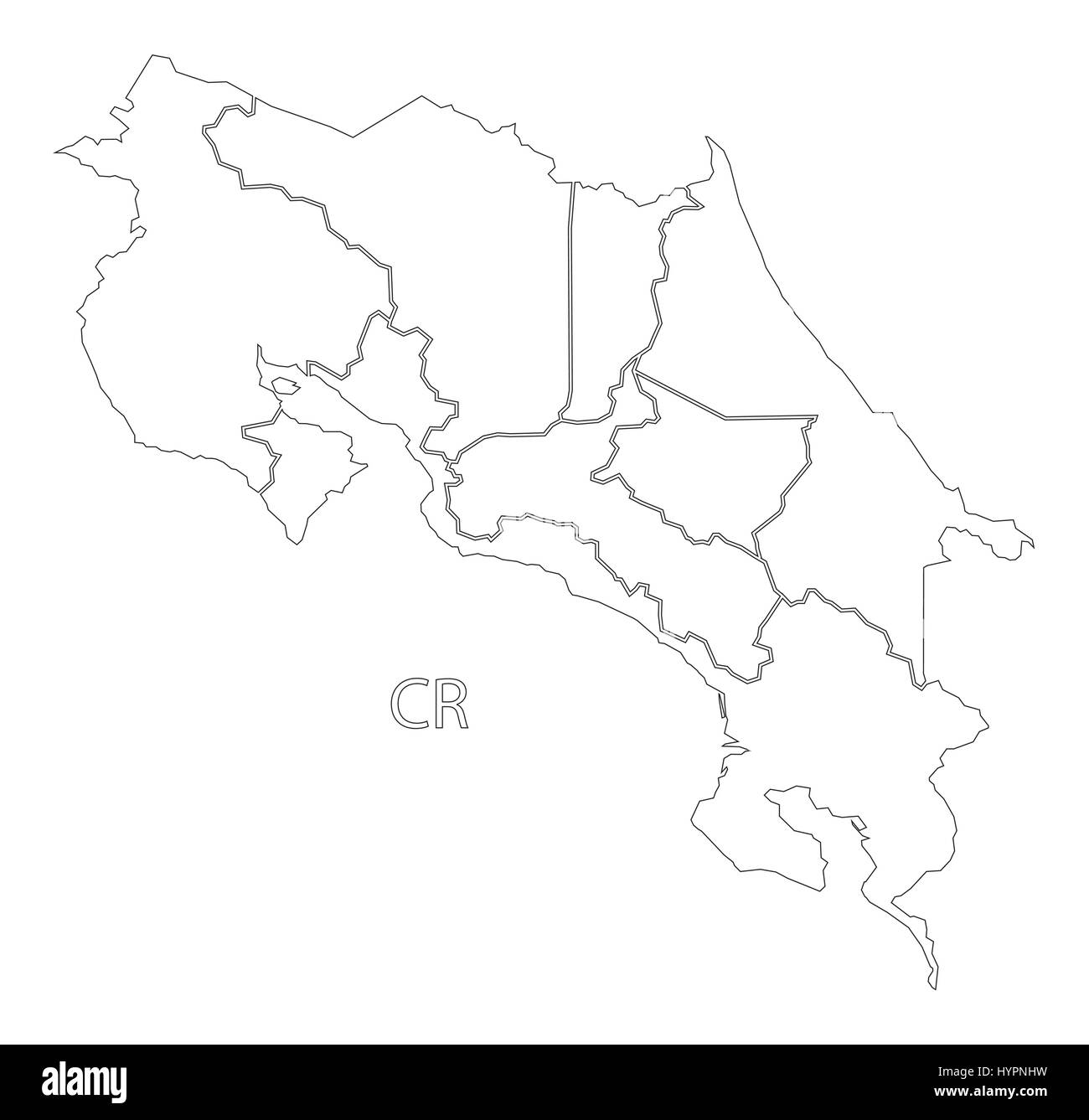 Costa Rica Outline Silhouette Map Illustration With Provinces Stock