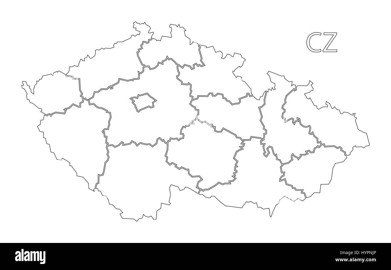 Czech Republic outline silhouette map illustration with regions Stock ...