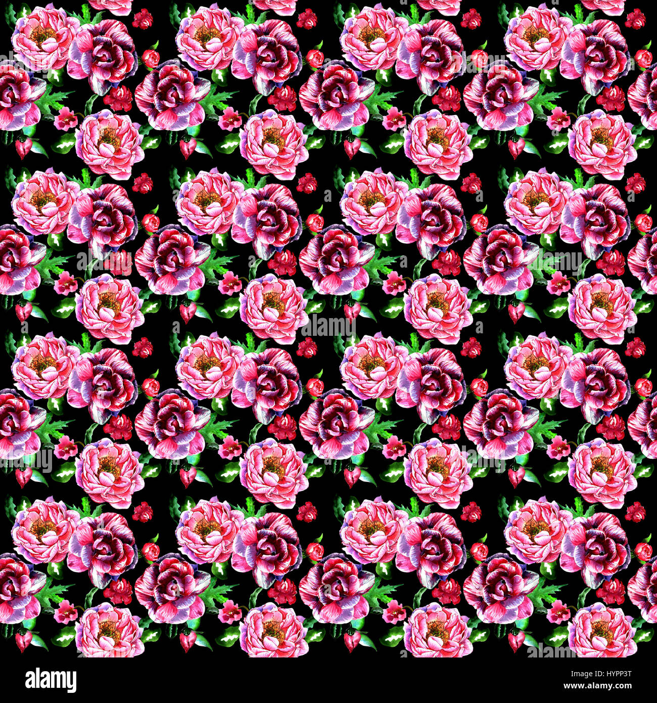 Wildflower peony flower pattern in a watercolor style isolated Stock ...