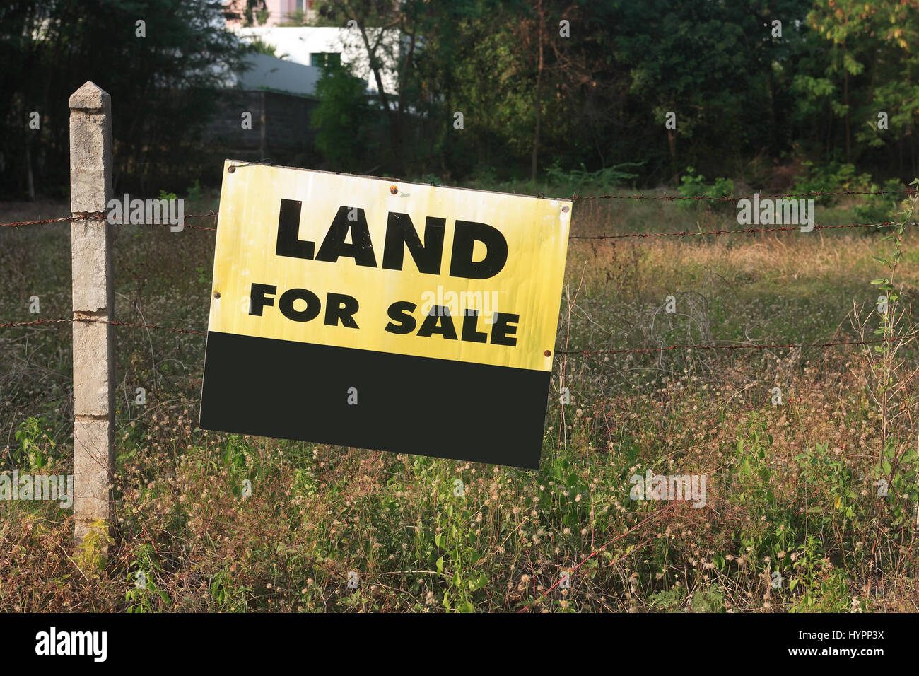 Yellow signboard with Land For Sale iscription outdoor Stock Photo - Alamy