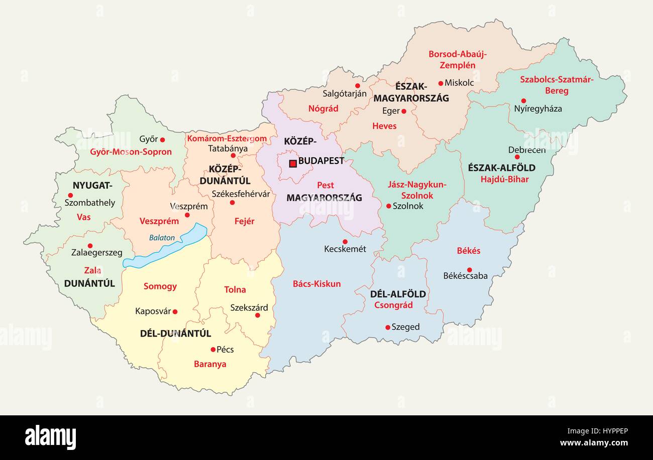 administrative map of the Hungarian regions and counties Stock Vector ...