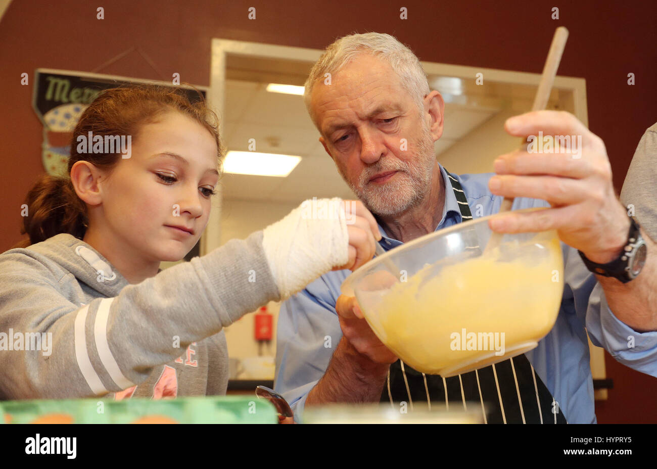 Labour leader Jeremy Corbyn during a cooking session as he visits a ...