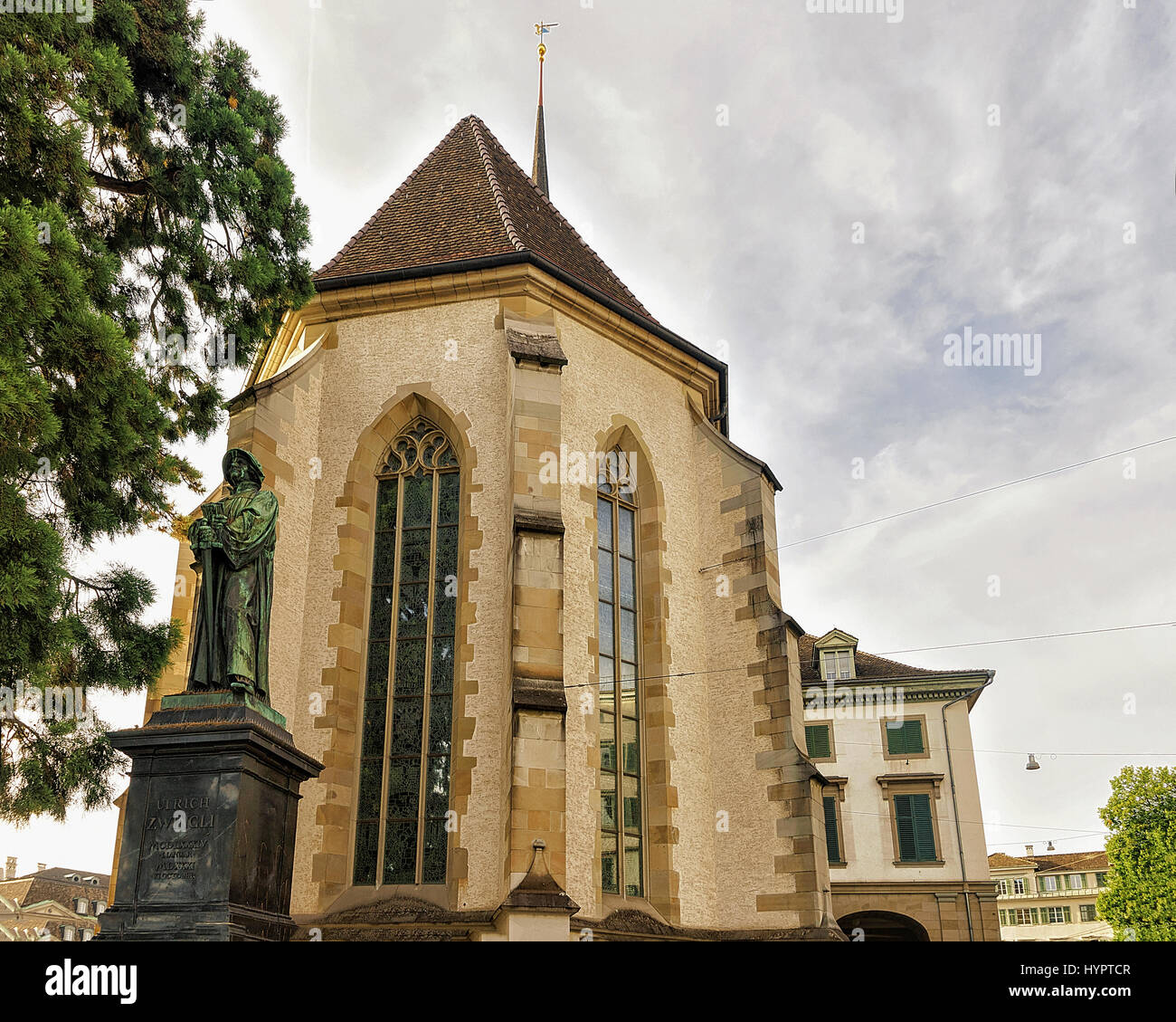 Zwingli monument at Wasserkirche in Zurich, Switzerland Stock Photo - Alamy