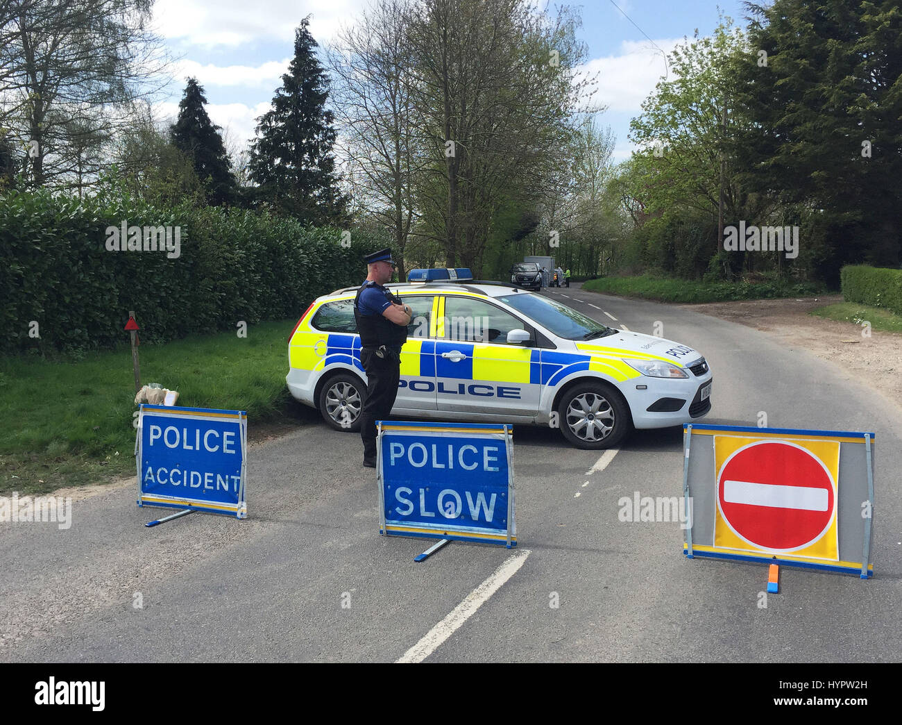 The police roadblock in Pulham Market, Norfolk, after three teenage ...