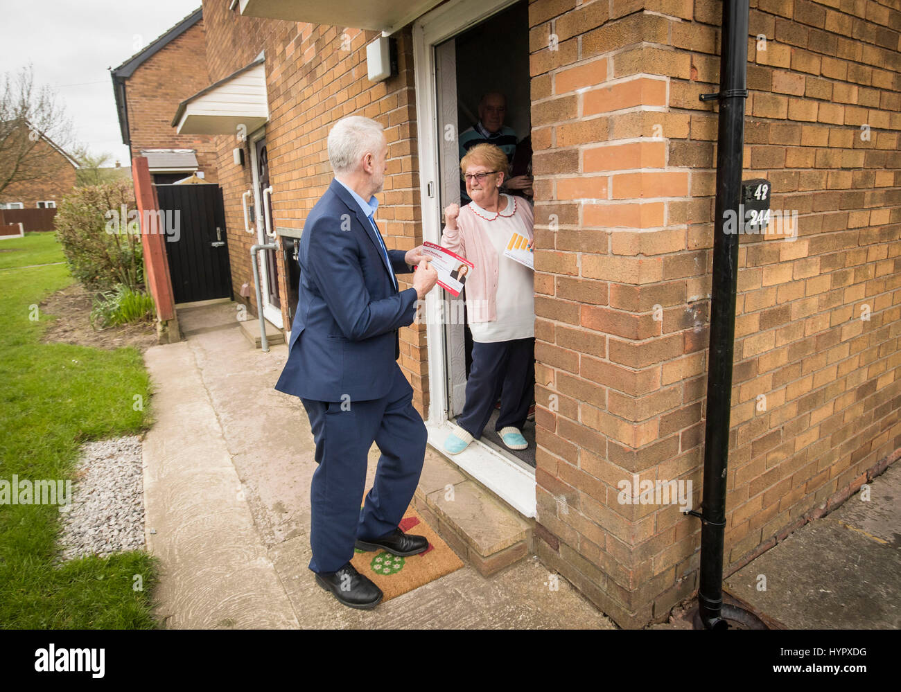 Labour leader Jeremy Corbyn meets Labour supporter Catherine Finney ...