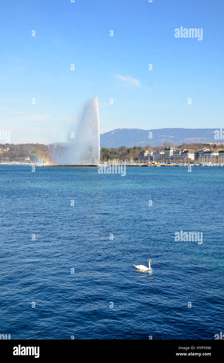 Fountain and rainbow at Lake Geneva, Switzerland Stock Photo - Alamy