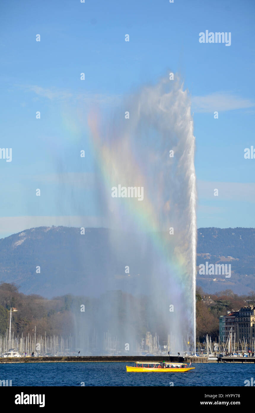 Fountain and rainbow at Lake Geneva, Switzerland Stock Photo - Alamy