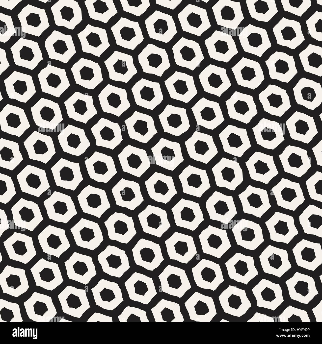Seamless black and white pattern with hexagon lattice. Creative monochrome hand drawn honeycomb ...