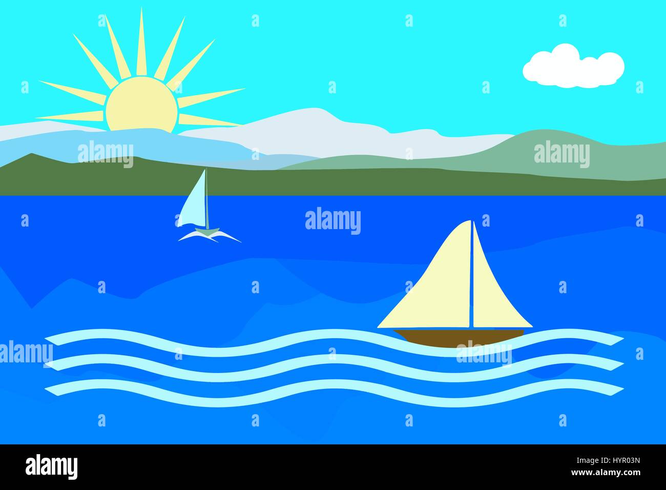 summer landscape sea with boats vector Stock Vector Image & Art - Alamy
