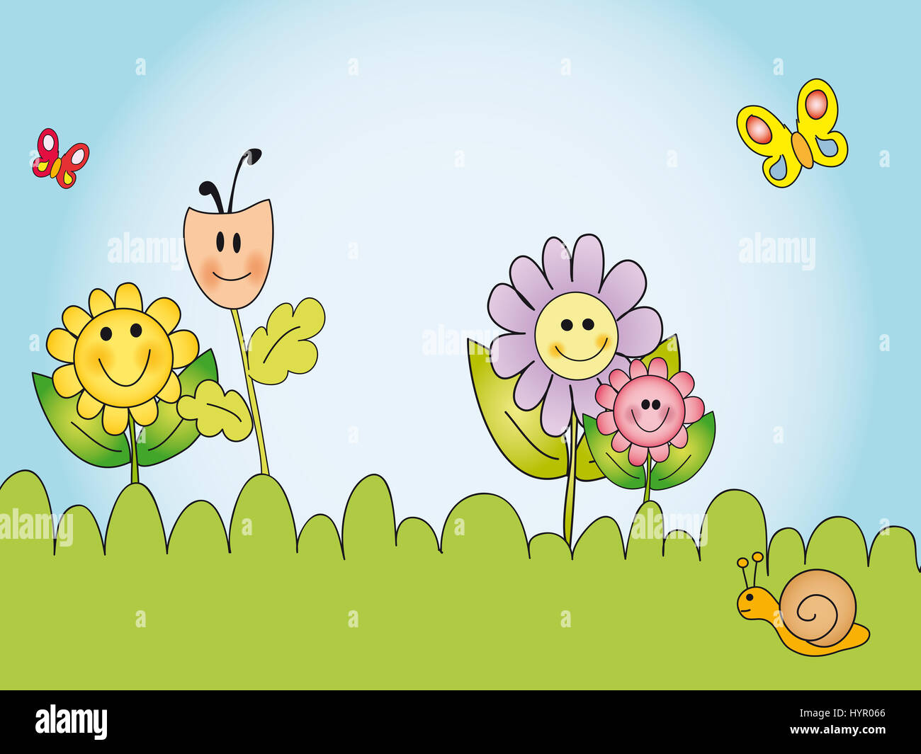 happy flowers in garden Stock Photo - Alamy