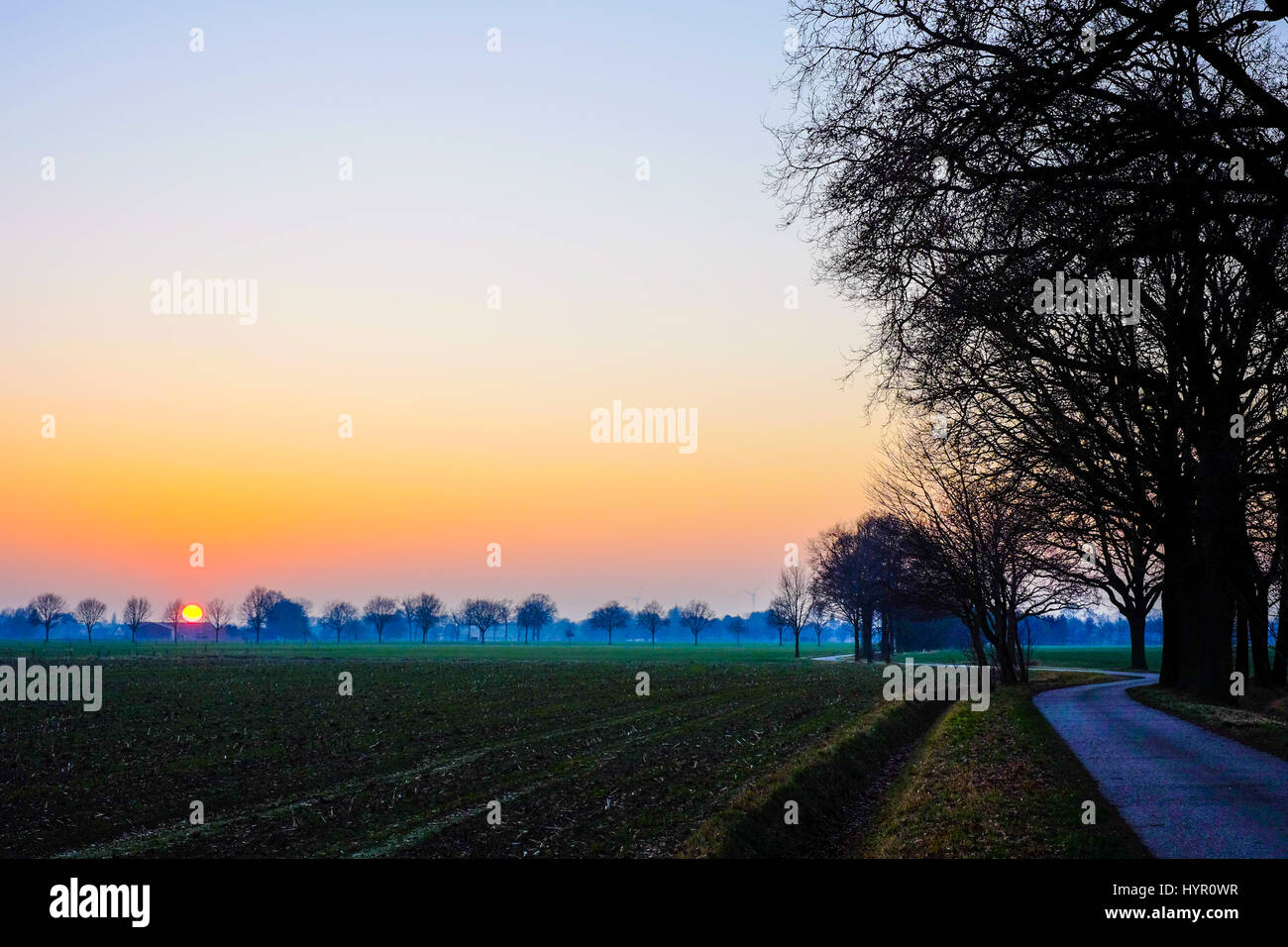 Colorful sunset rural landscape, showing the typical countryside ...