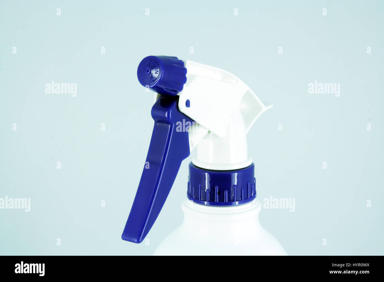 Watering sprayer. Blue and white plastic bottle sprayer Stock Photo - Alamy