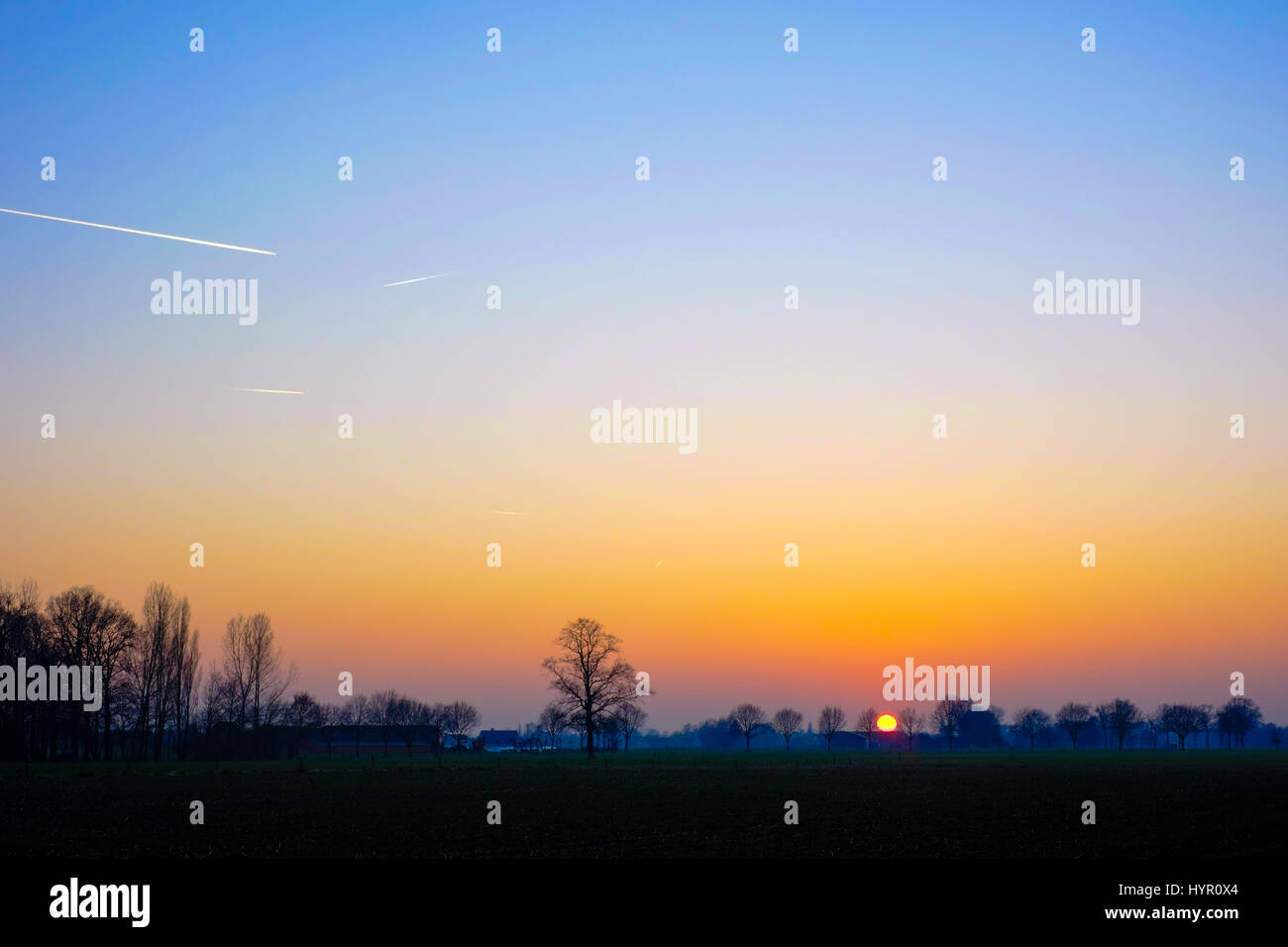 Colorful sunset rural landscape, showing the typical countryside ...
