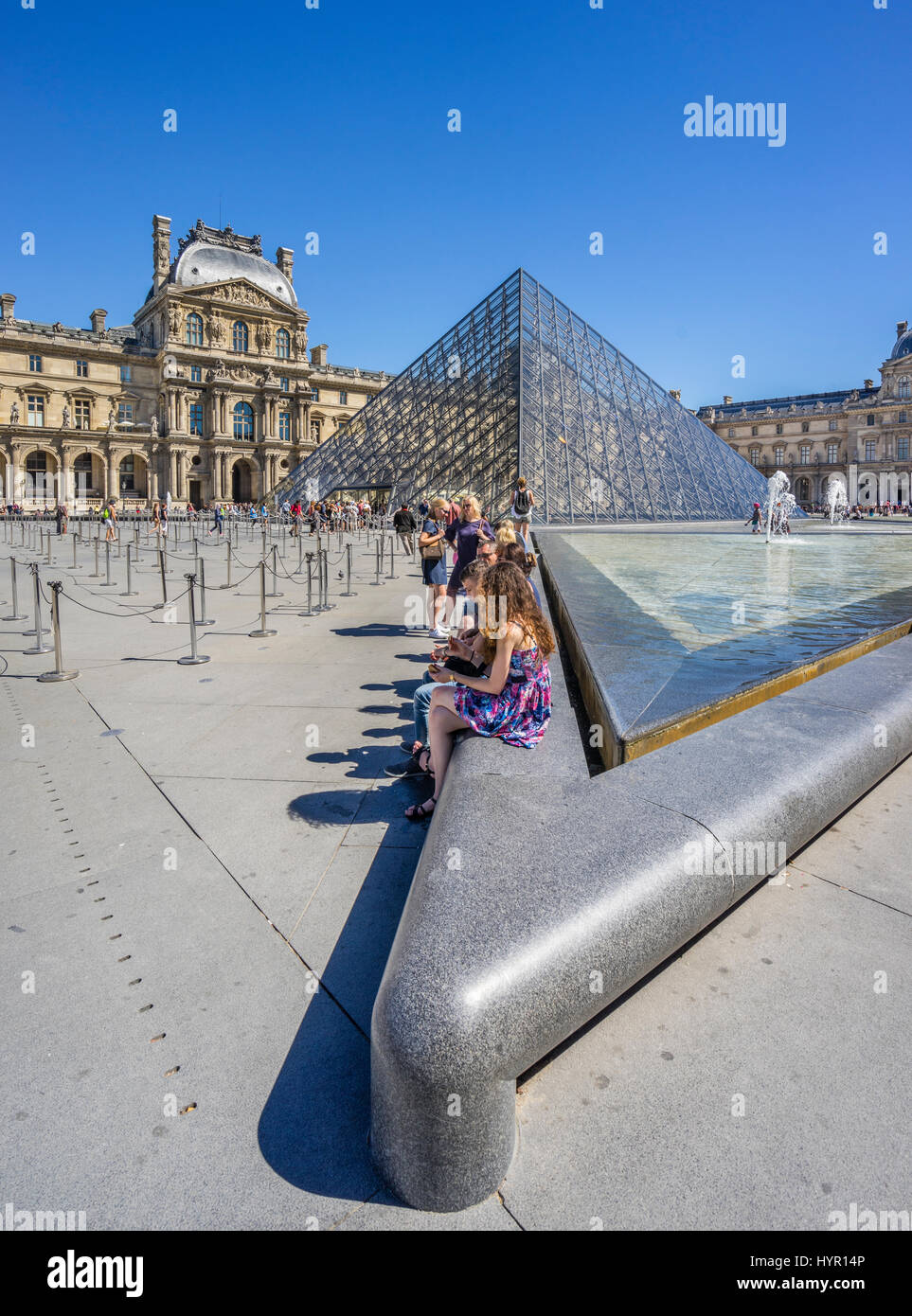France, Paris, Louvre Palace, view of Napoleon Courtyard with the ...