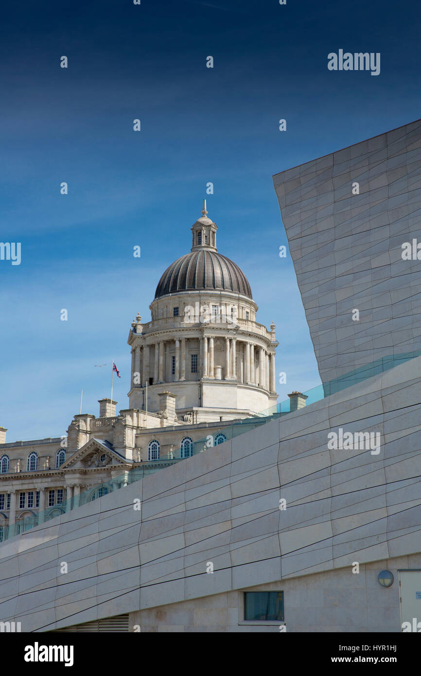 Port of Liverpool Authority Building framed by the Museum of Liverpool ...