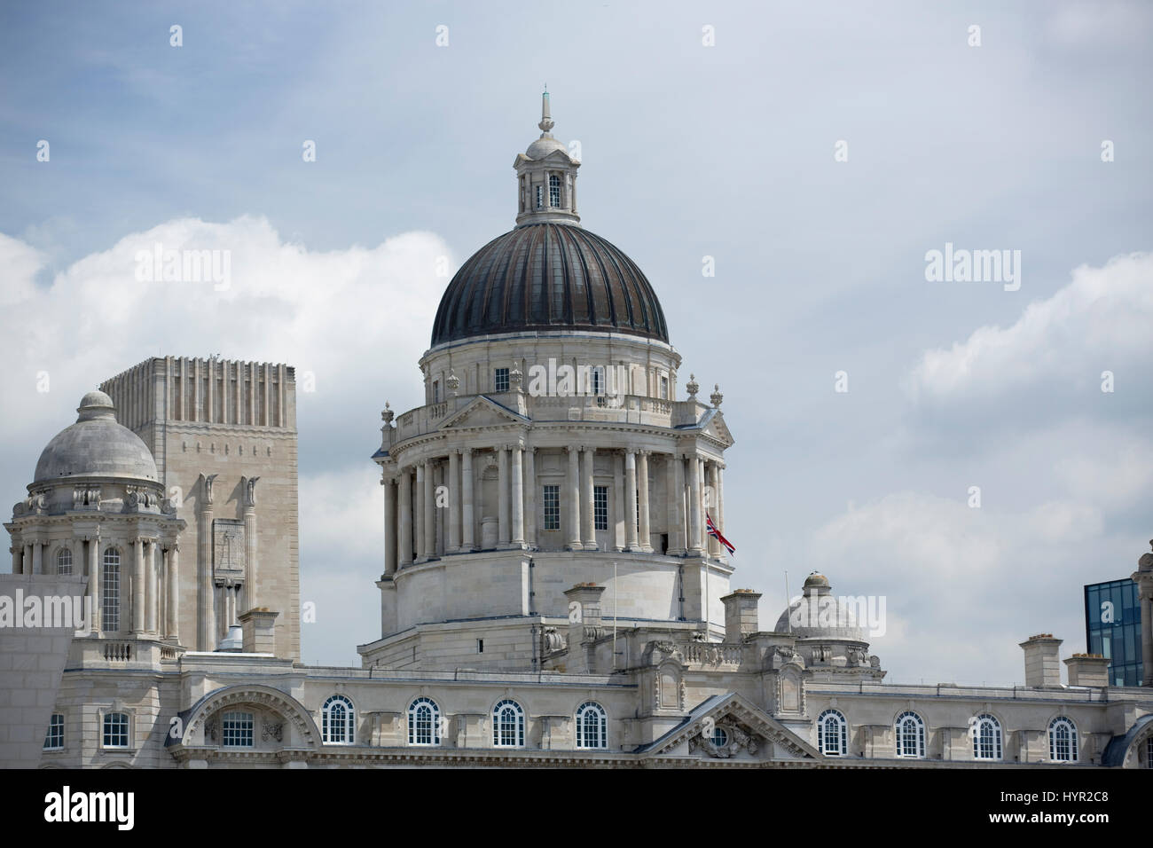 Port of Liverpool Authority Building framed by the Museum of Liverpool ...