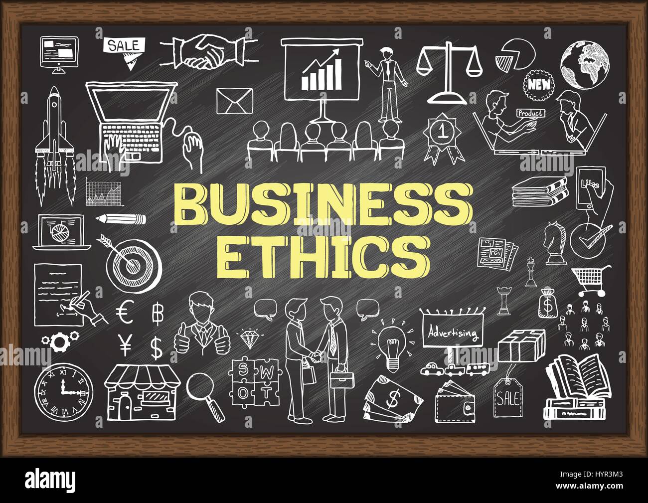 Hand drawn icons about business ethics on chalkboard. Vector ...