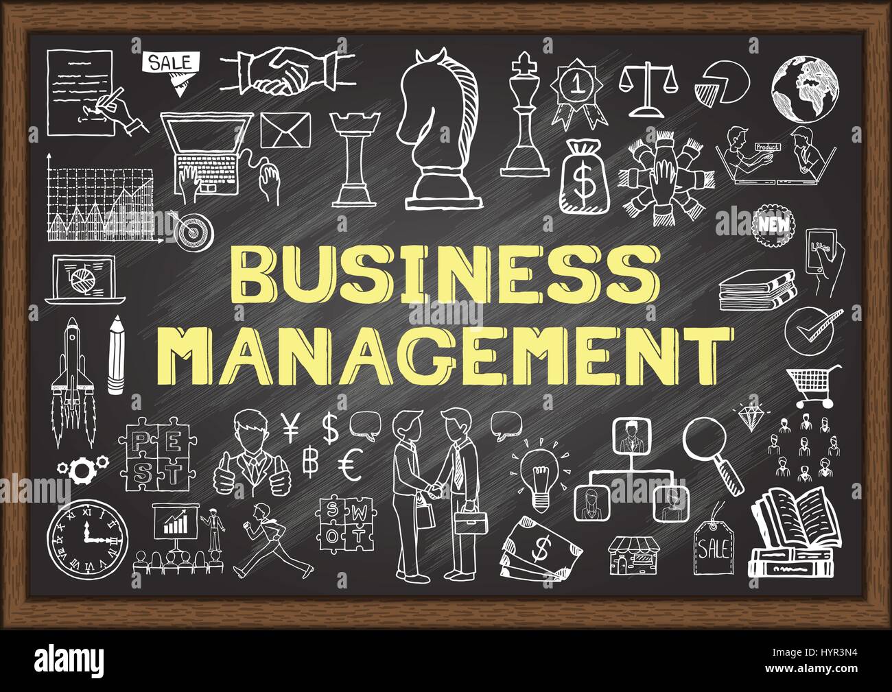 Hand drawn icons about business management on chalkboard. Vector ...