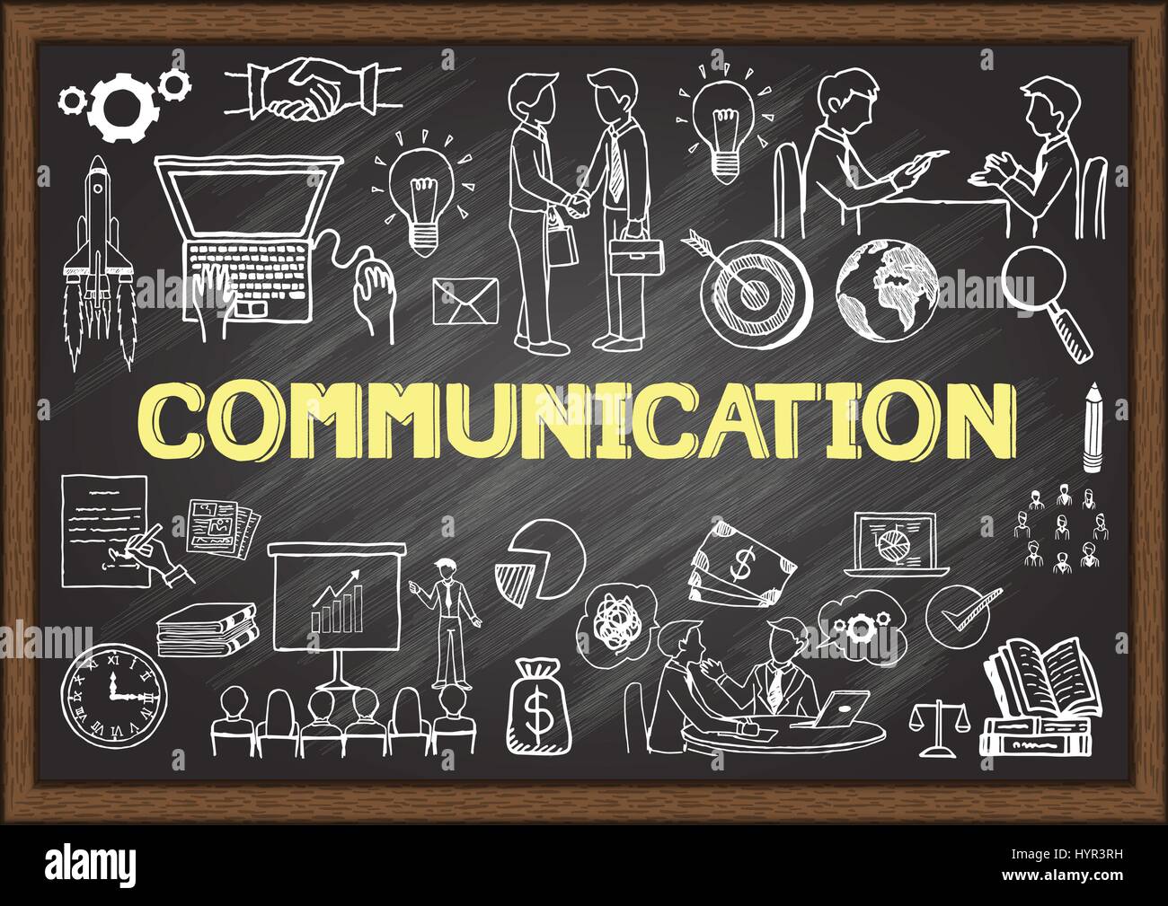 Hand drawn icons about Communication on chalkboard. Vector ...