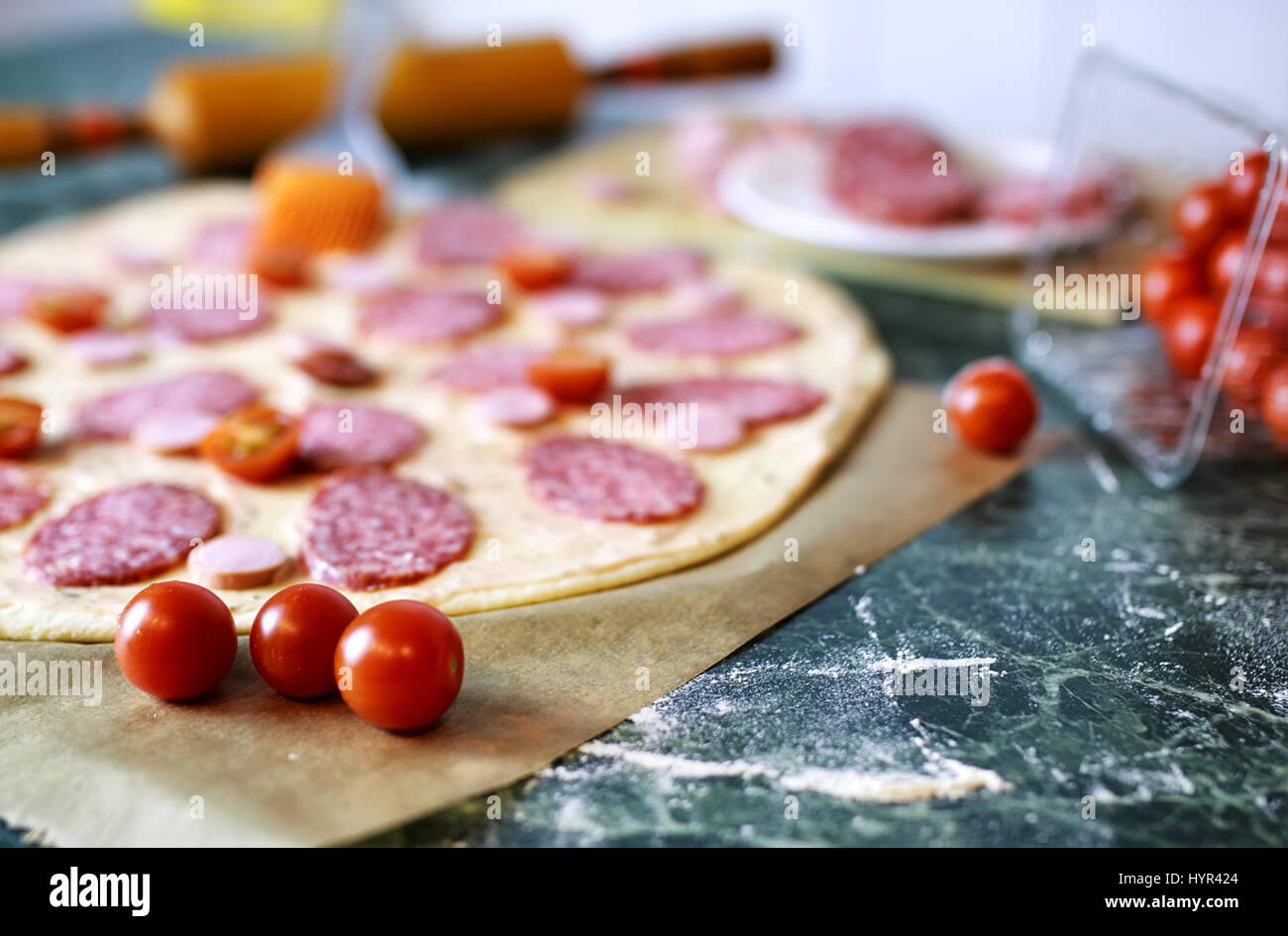 prepare pizza topping Stock Photo - Alamy