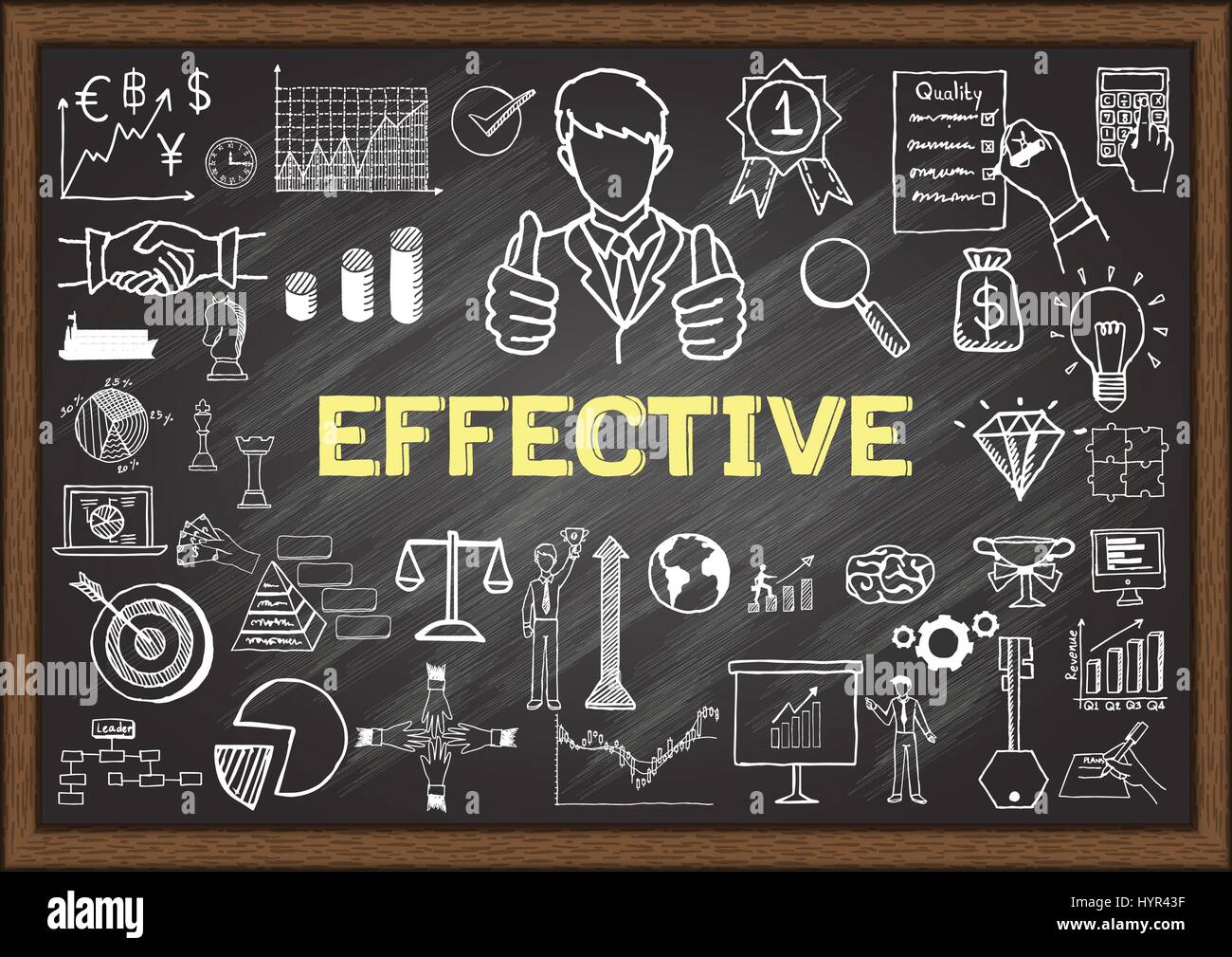 Hand drawn icons about effective on chalkboard. Vector illustrations ...