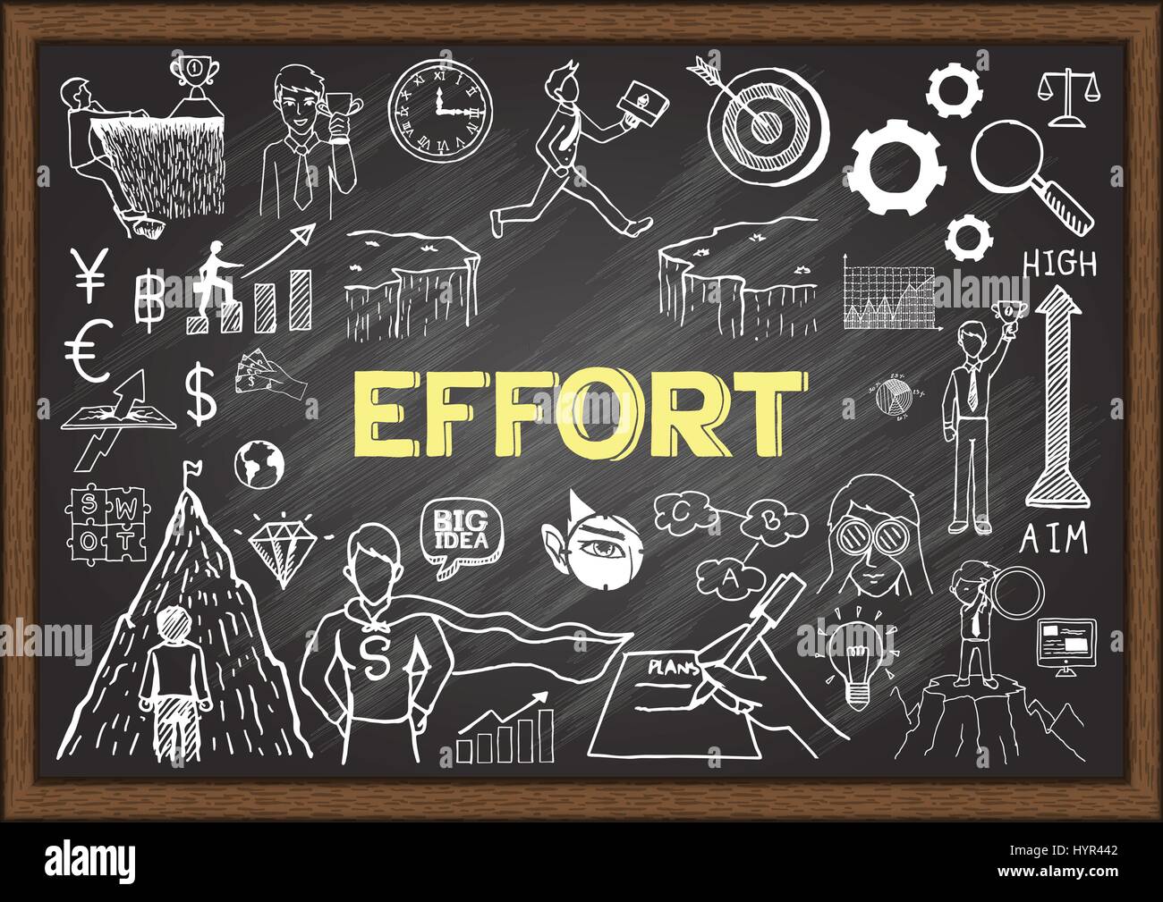 Hand drawn icons about effort on chalkboard. Vector illustrations Stock ...
