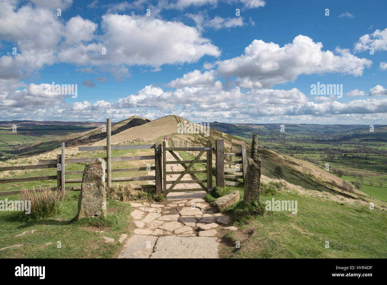 Gate on the path below Mam Tor in the Peak District on a gorgeous ...