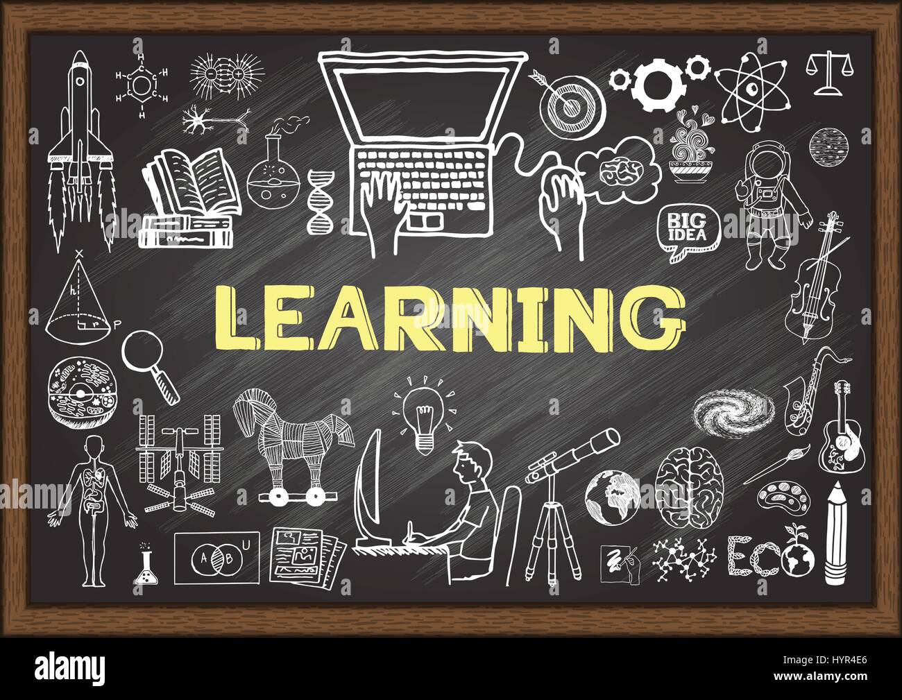 Hand drawn icons about learning on chalkboard. Vector illustrations ...