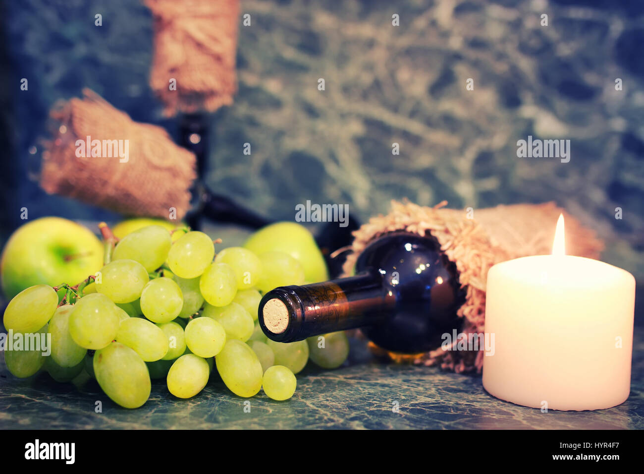 wine bottle with glass and white grape Stock Photo - Alamy