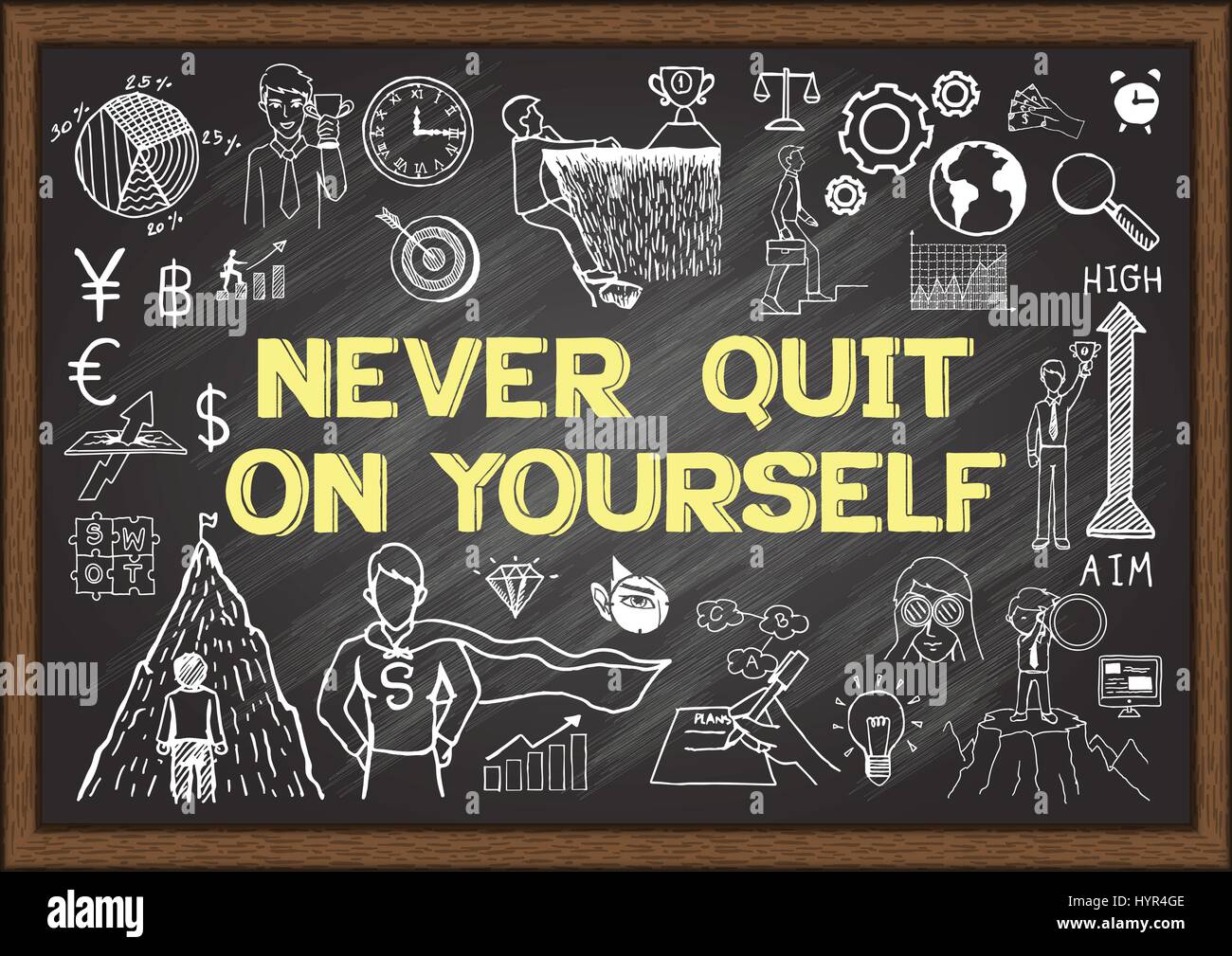 Hand drawn icons about never quit on yourself. Vector illustrations ...