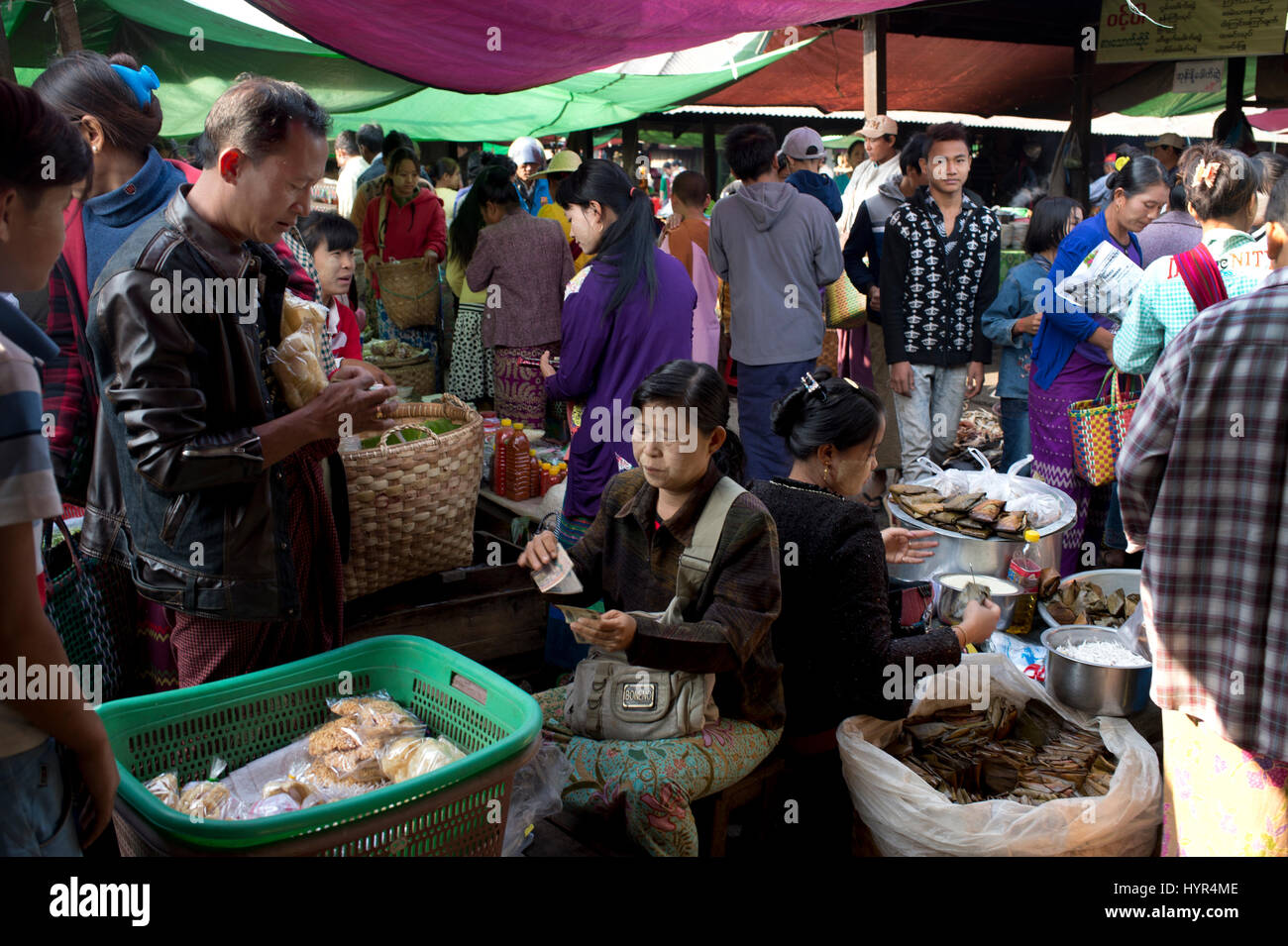 Myanmar (Burma). Inle lake. Nyaungshwe town. Mingala market Stock Photo ...