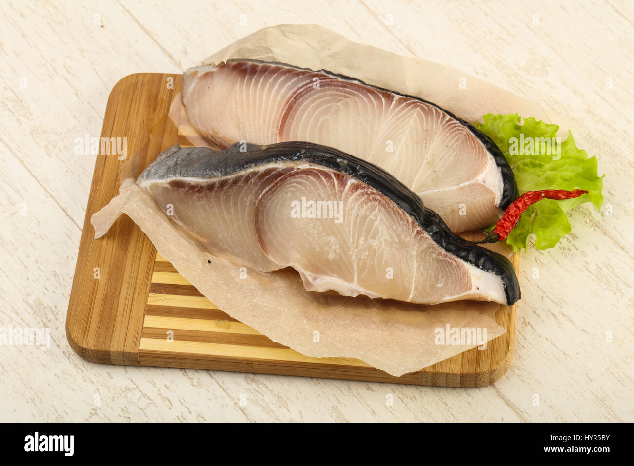 Raw juicy shark steak ready for grill Stock Photo - Alamy