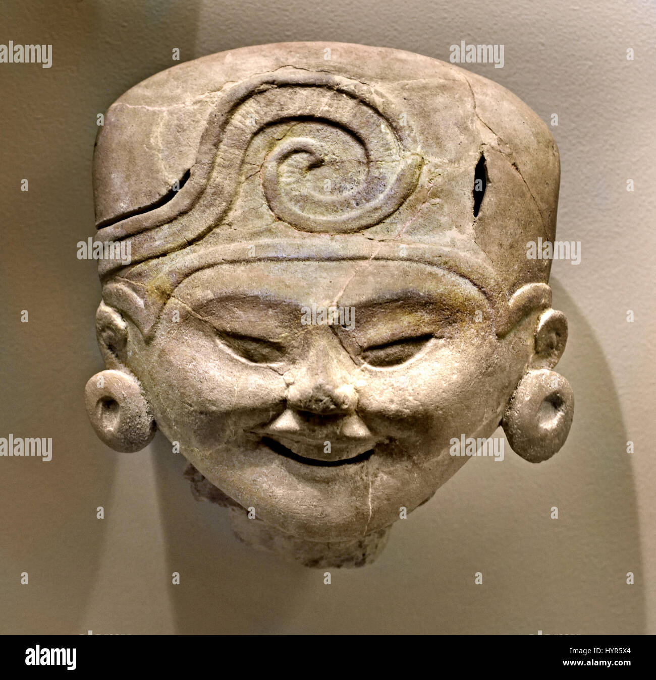 Terracotta head with a laughing face. Classic Veracruz 300 - 1200 AD ...