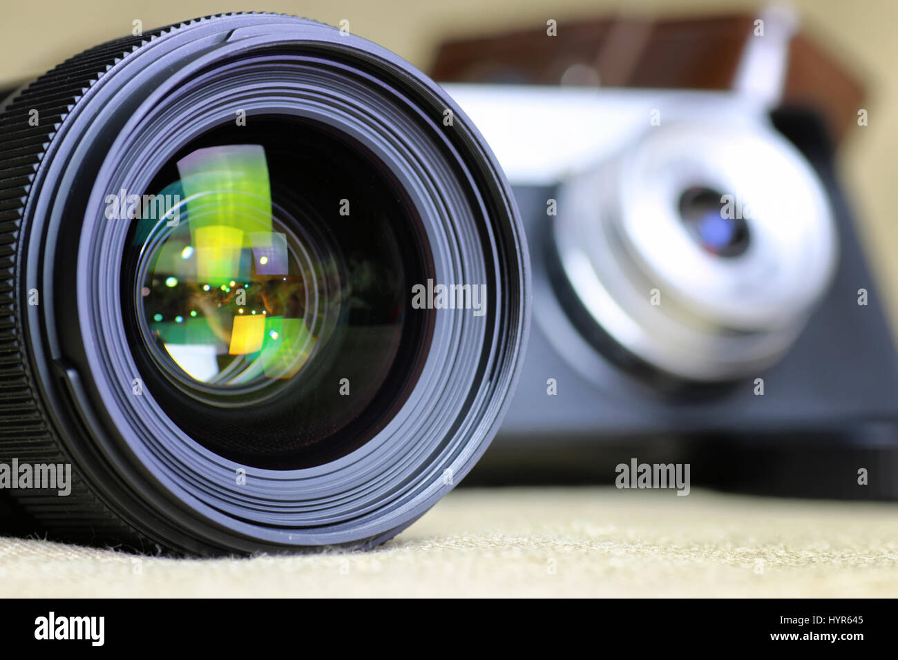 Lens flare retro camera Stock Photo - Alamy