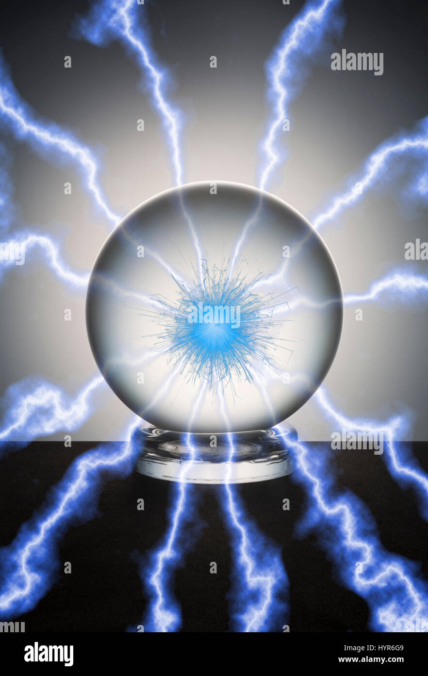 Crystal ball with lightning flashes Stock Photo - Alamy
