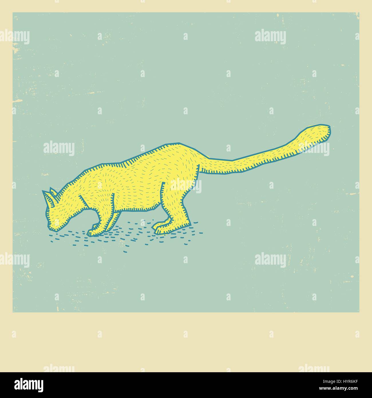 vector sketch drawing cat eating food on photo frame Stock Vector Image ...