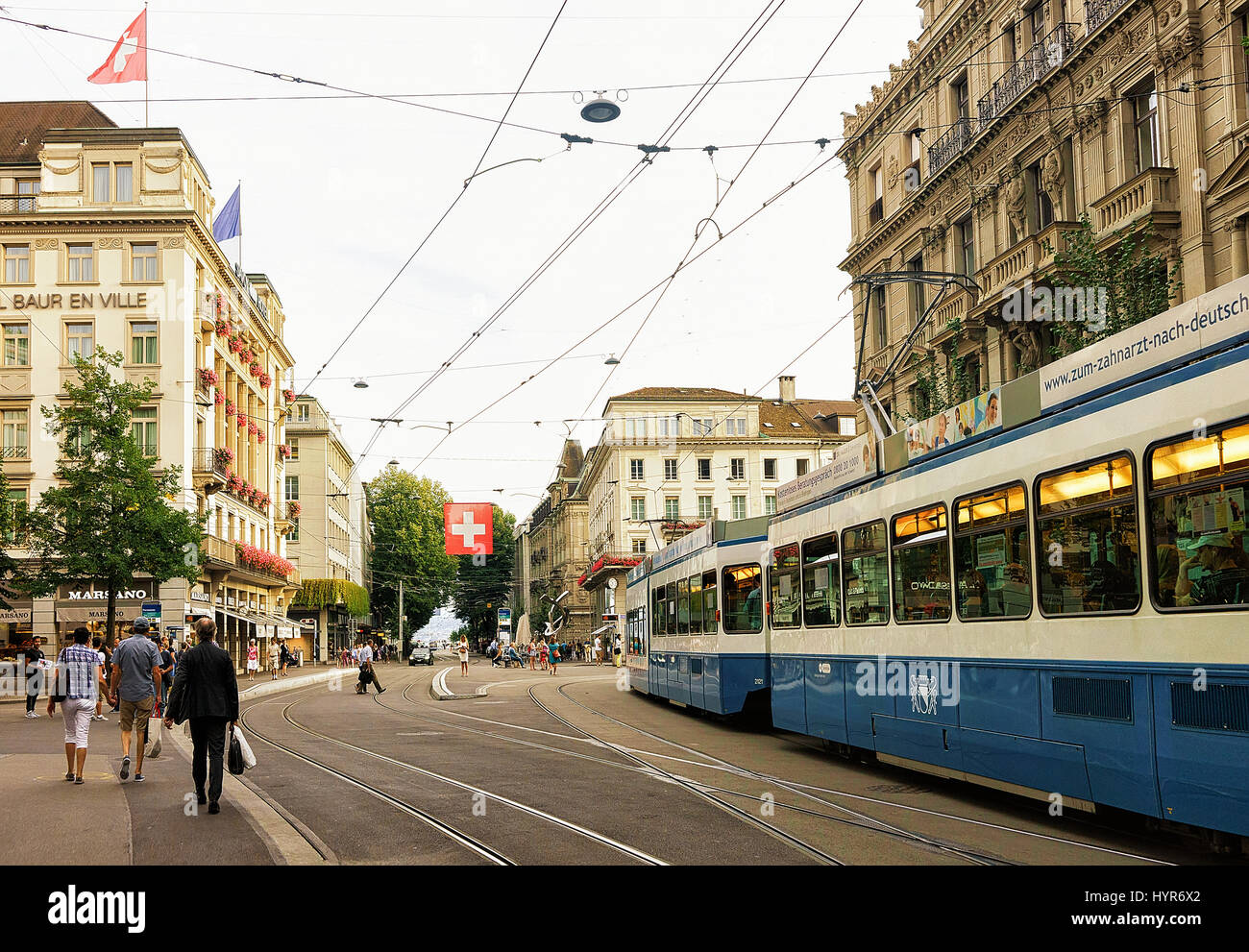 Zurich, Switzerland - September 2, 2016: Running tram in Bahnhofstrasse ...