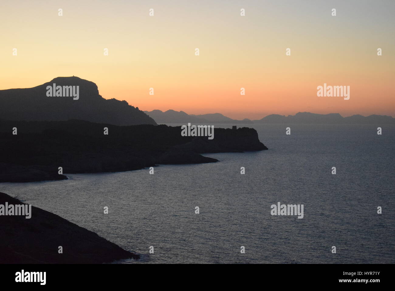 sunset behind the mountains, palma de mallorca, spain Stock Photo - Alamy
