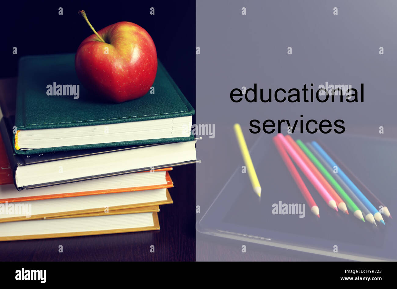 language classes apple book stack Stock Photo - Alamy