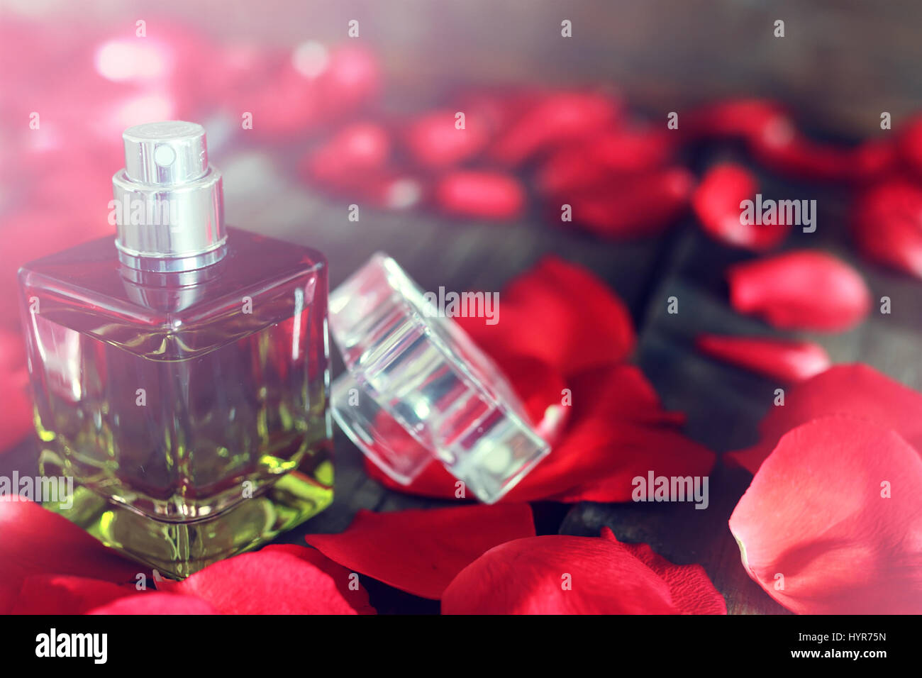 rose perfume bottle and petal Stock Photo - Alamy