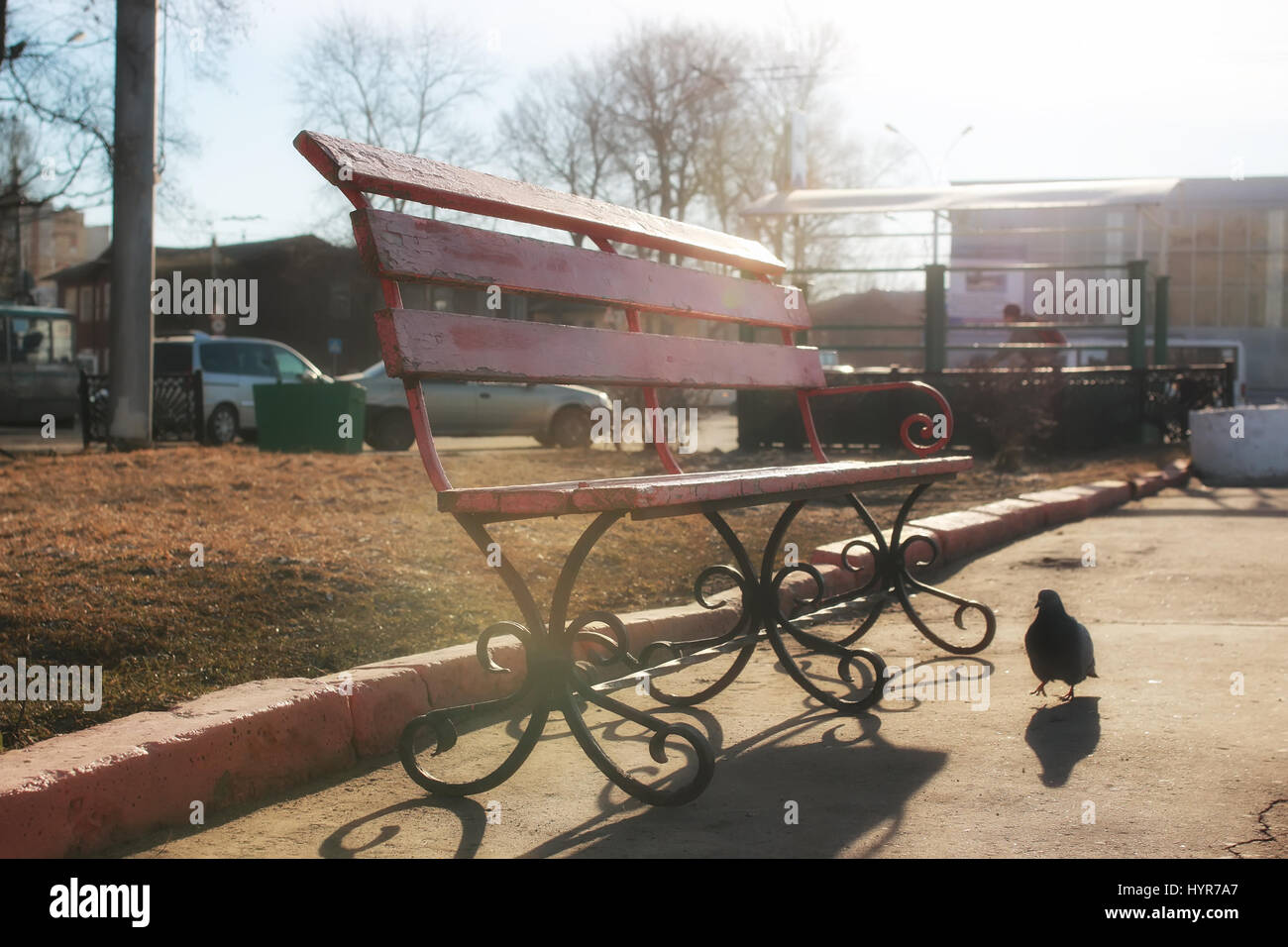 bench in spring park Stock Photo - Alamy