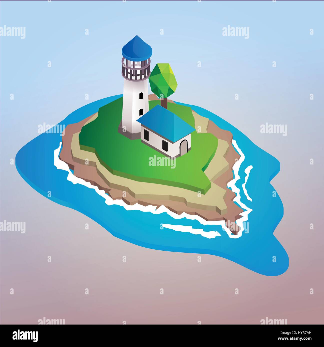 vector illustration 3d isometric lighthouse on island Stock Vector ...
