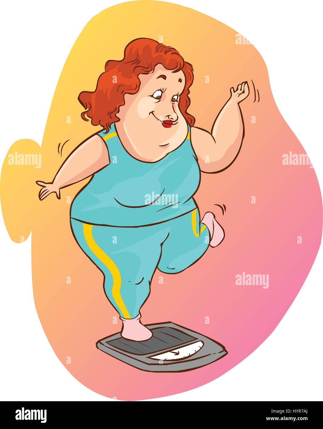 vector illustration of a fat woman on the scales Stock Vector Image ...