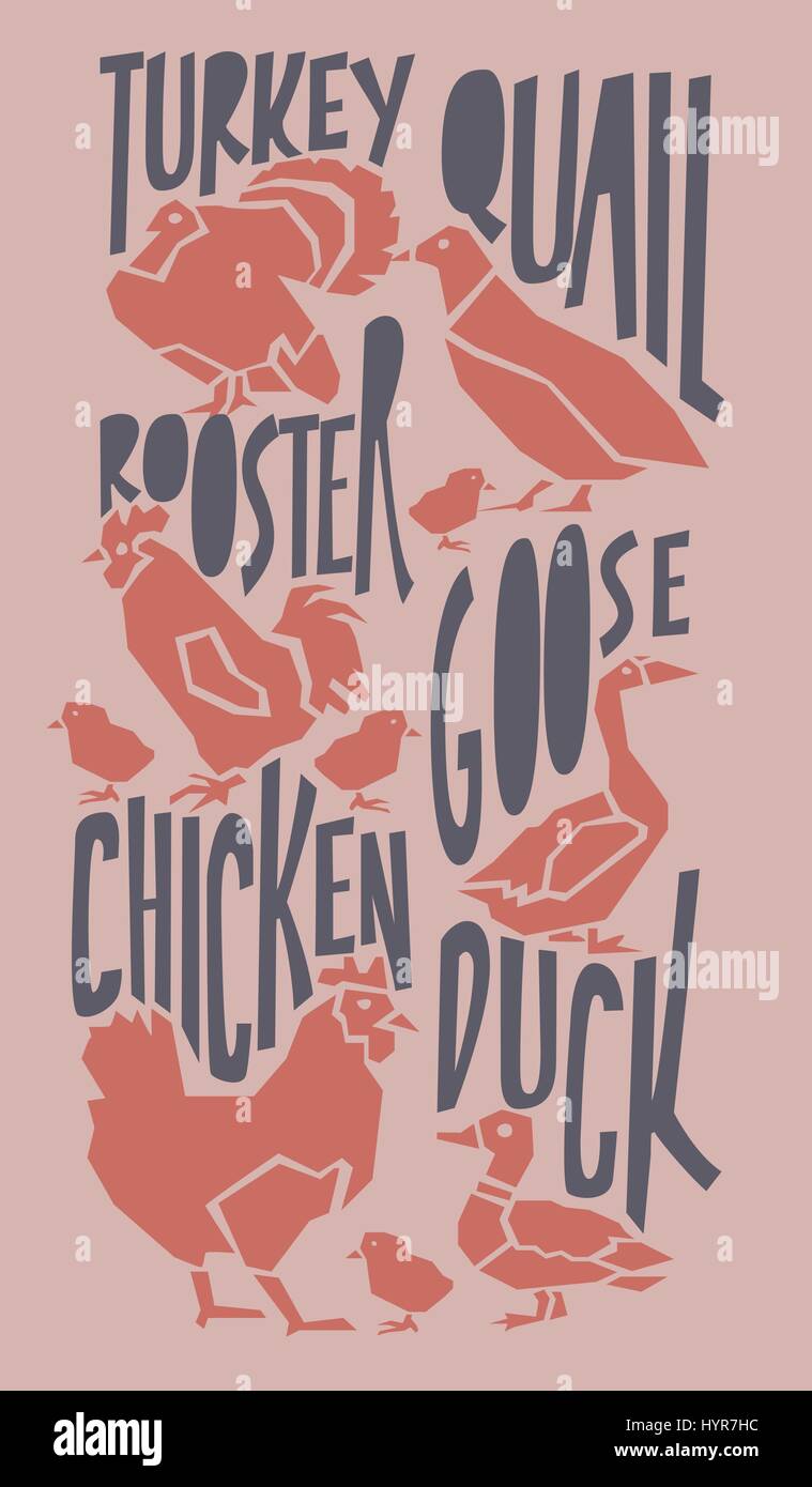 vector farm animals illustration with typography poster Stock Vector ...