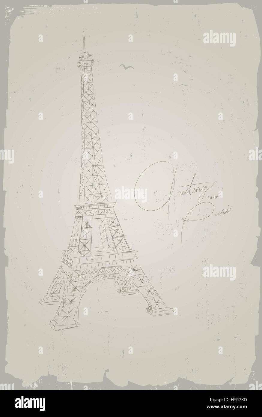 hand drawing postcard Eiffel Tower, Paris, France Stock Vector Image ...