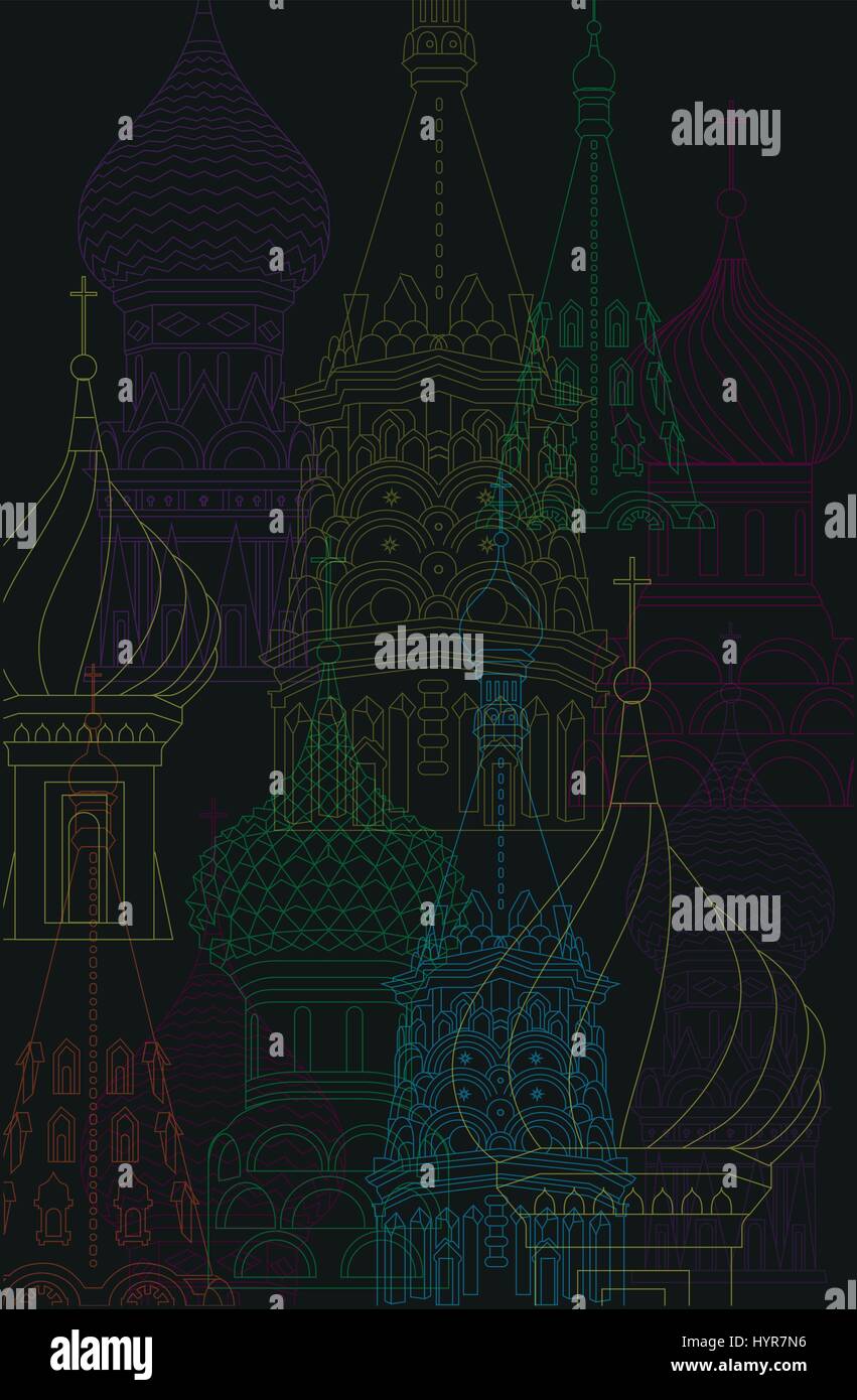 vector line drawing illustration moscow city night scene Stock Vector ...