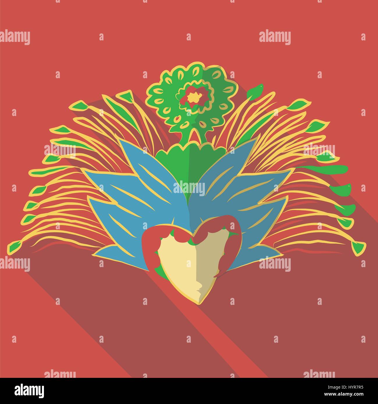 Vector illustration long shadow flat icon of samba carnival mask Stock ...