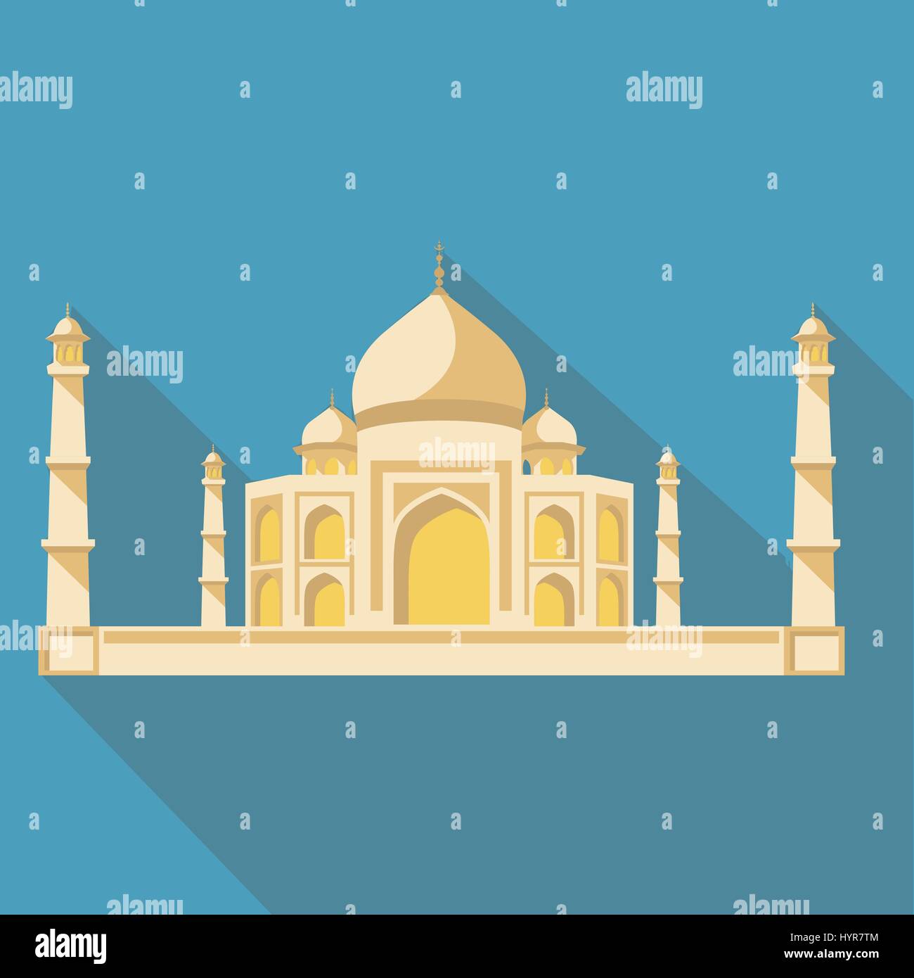 Vector illustration long shadow flat icon of taj mahal Stock Vector ...